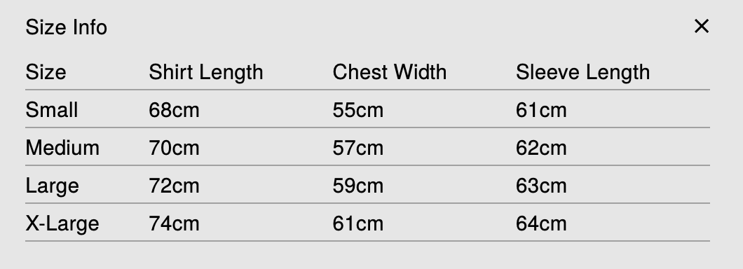 MAAP x Public Possession size guide – MAAP Support